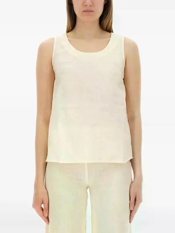 120% Lino Linen Round Neck Sleeveless Top - Neutrals