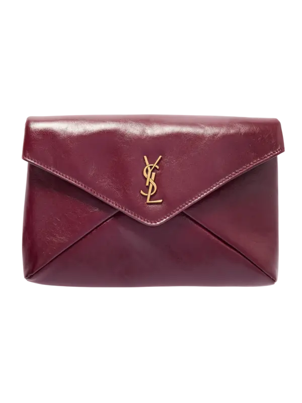 Saint Laurent Cassandre Large Glossed-leather Clutch - Red