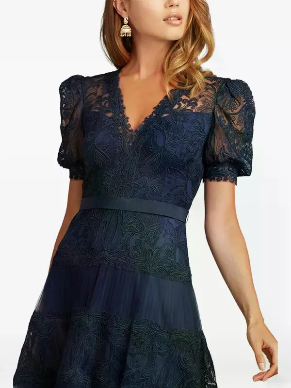 Tadashi Shoji Embroidered Pleated Midi Dress - Blue | Editorialist