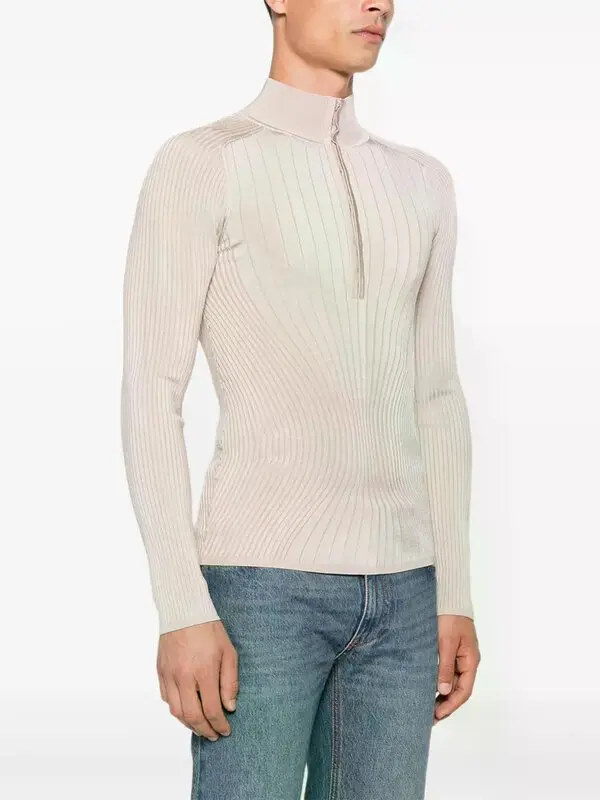 MUGLER Ribbed Zip-front Polo Top