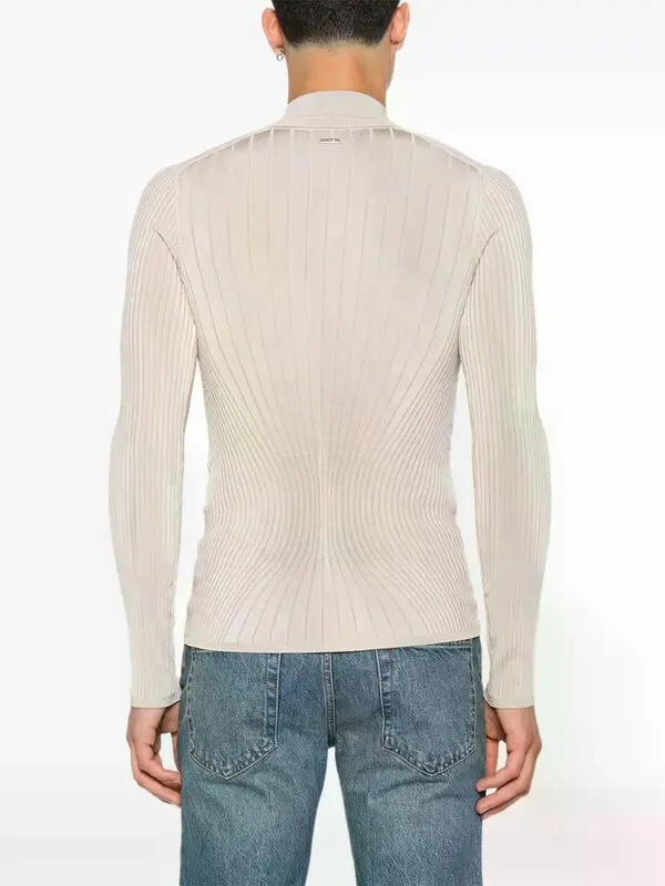 MUGLER Ribbed Zip-front Polo Top