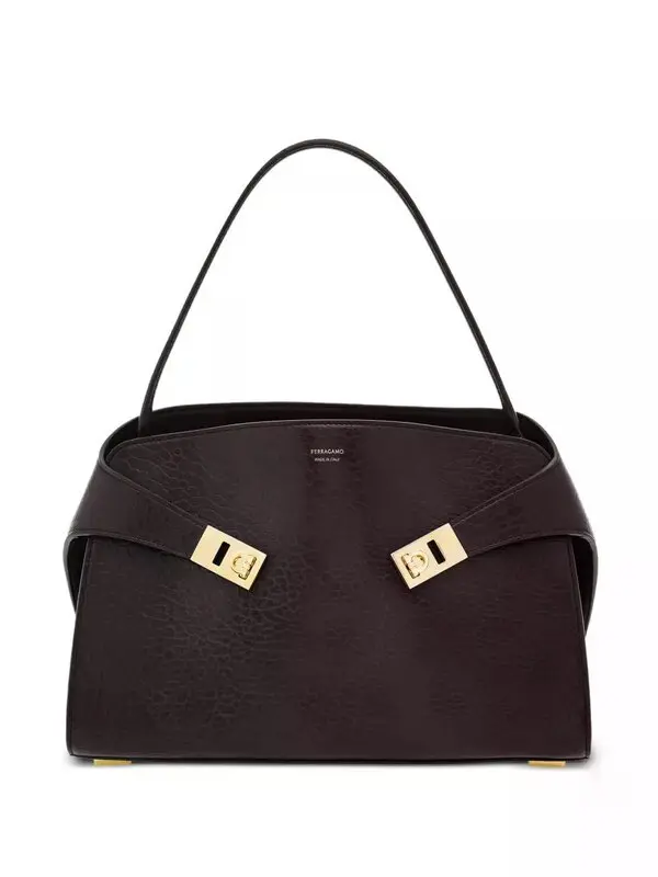 FERRAGAMO Medium Hug Gancini-buckles Shoulder Bag - Brown