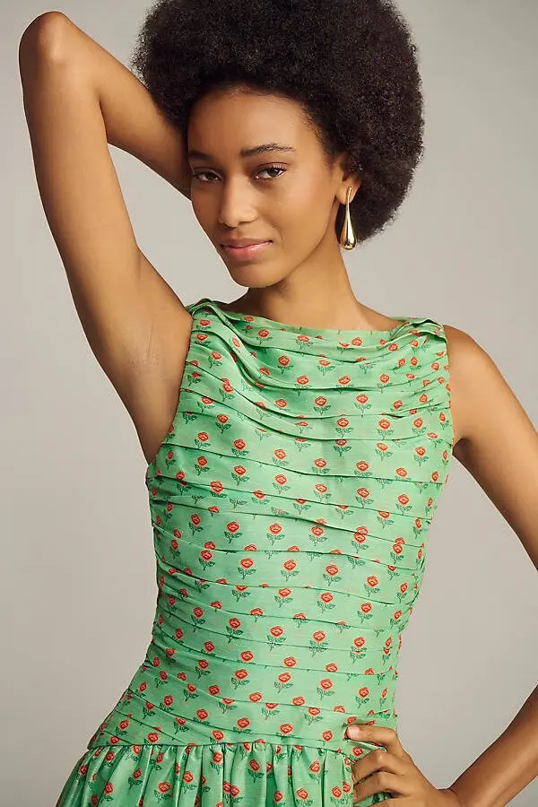 Buy LOVAAN Val Ruched Linen-silk Dress - Green Rosette At 36% Off |  Editorialist