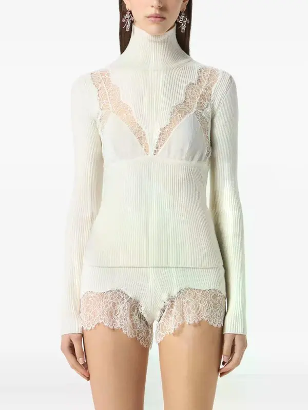 Blumarine Lace-embroidered Turtleneck Jumper - White