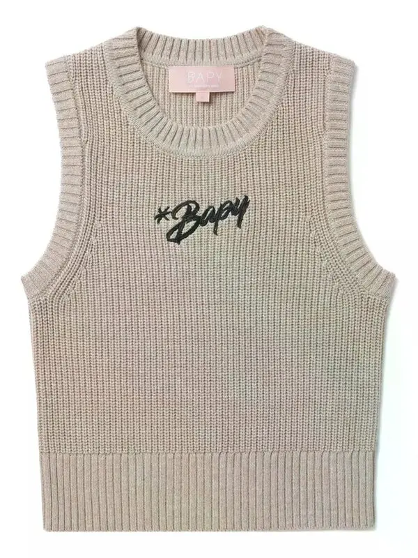 A BATHING APE Embroidered Sleeveless Knit Top - Neutrals