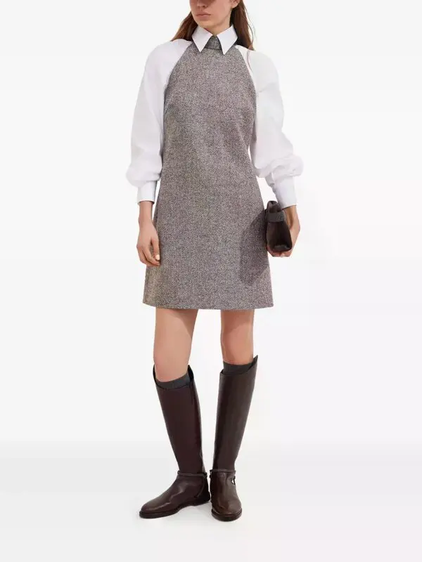 Brunello Cucinelli Halter-neck Herringbone Tweed Dress