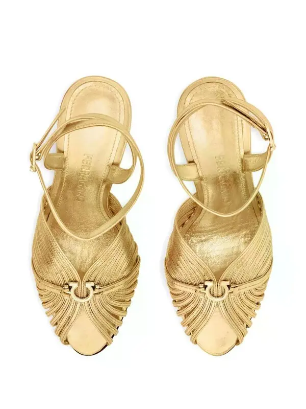FERRAGAMO 95mm Gancini Logo-embellished Sandals - Gold
