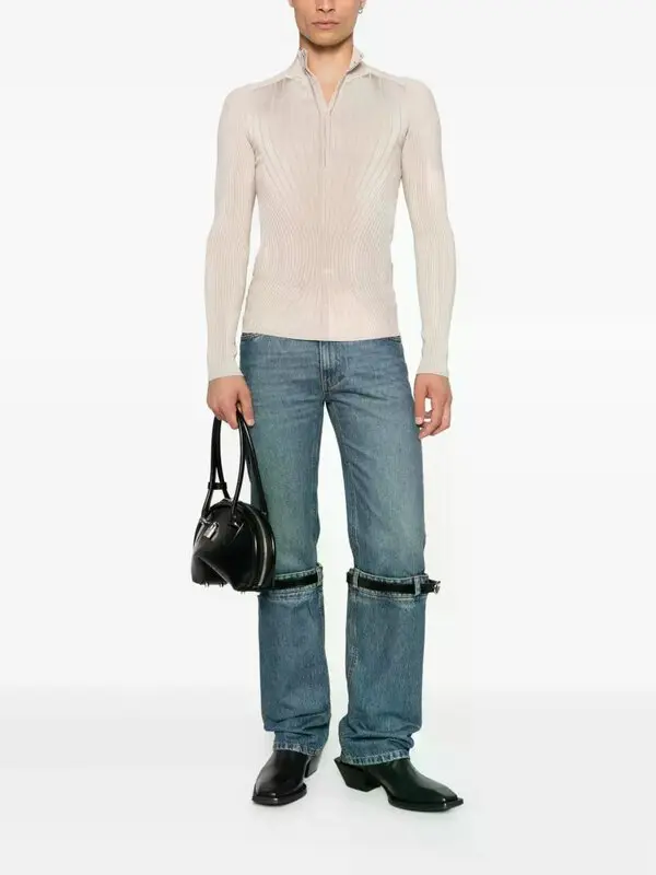 MUGLER Ribbed Zip-front Polo Top