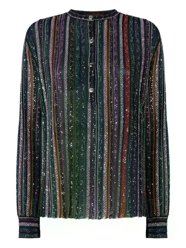 Missoni Sequin-striped Knit Blouse - Black