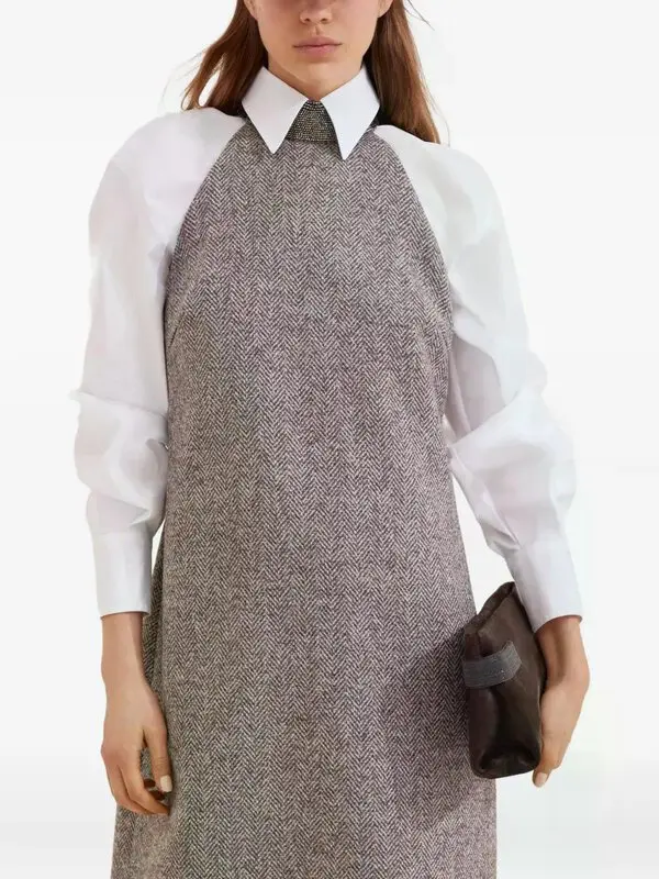 Brunello Cucinelli Halter-neck Herringbone Tweed Dress
