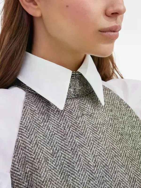 Brunello Cucinelli Halter-neck Herringbone Tweed Dress