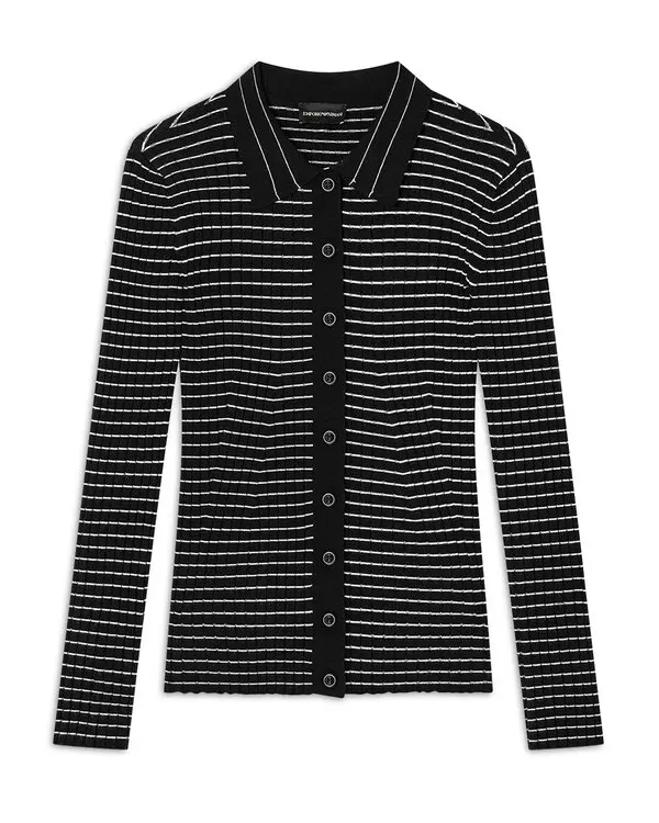 Emporio Armani Ribbed And Striped Cardigan Sweater