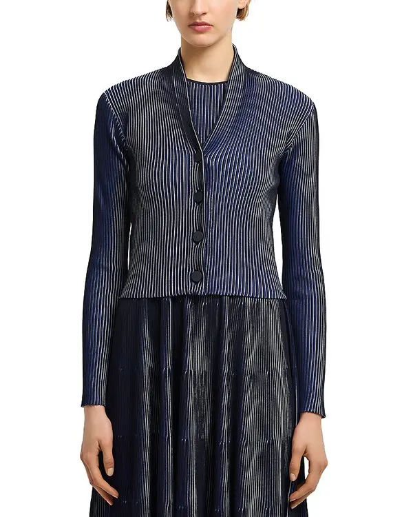 Emporio Armani Bicolor Ribbed Striped Cardigan Sweater