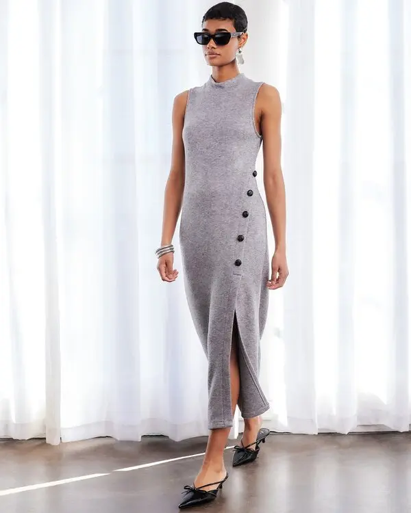 Fifteen Twenty Lauren Button Detail Midi Dress