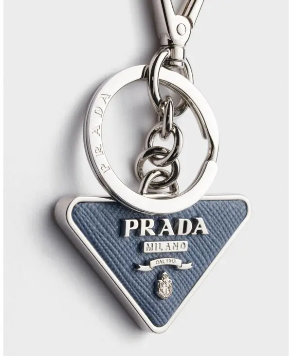 Prada Saffiano Leather And Metal Keychain - Blue