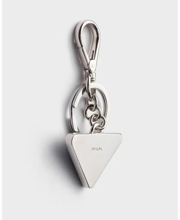 Prada Saffiano Leather And Metal Keychain - Blue