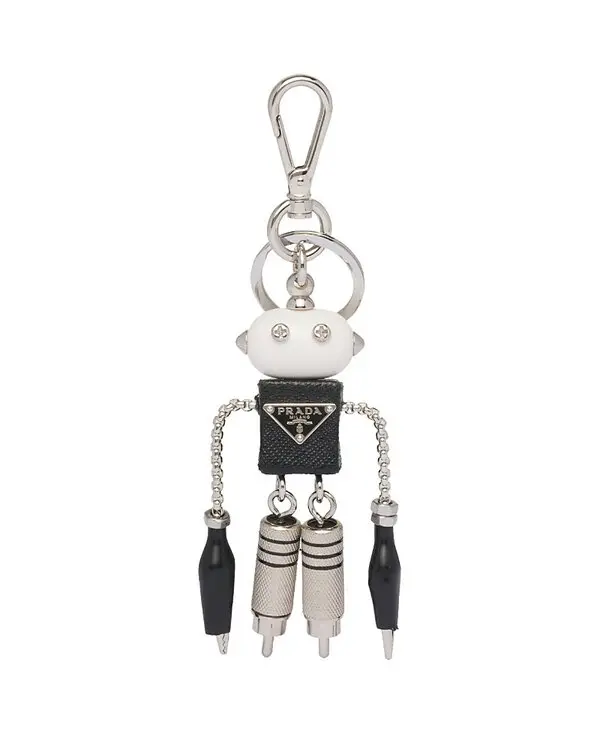 Prada Robot Saffiano Leather Bag Charm - Steel/black