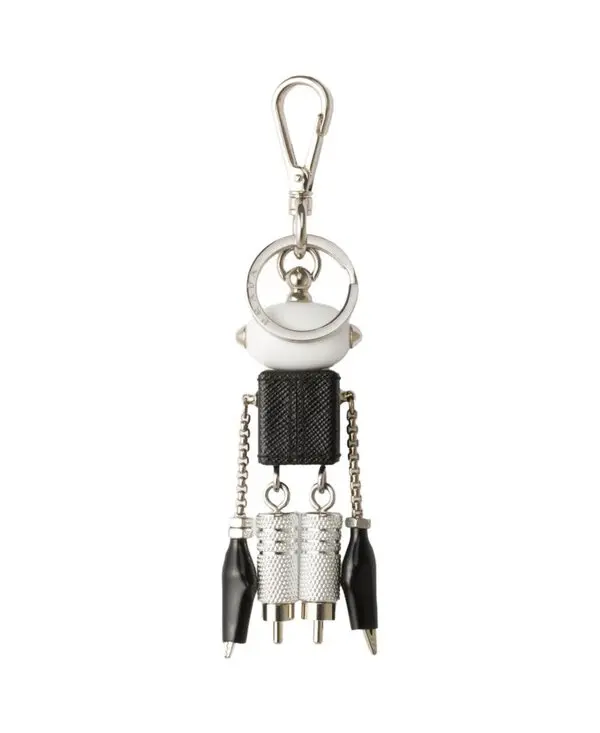 Prada Robot Saffiano Leather Bag Charm - Steel/black