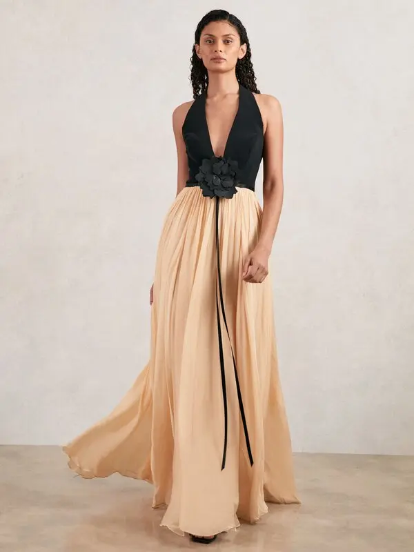 Halston Crepe And Chiffon Kinslee Maxi Gown