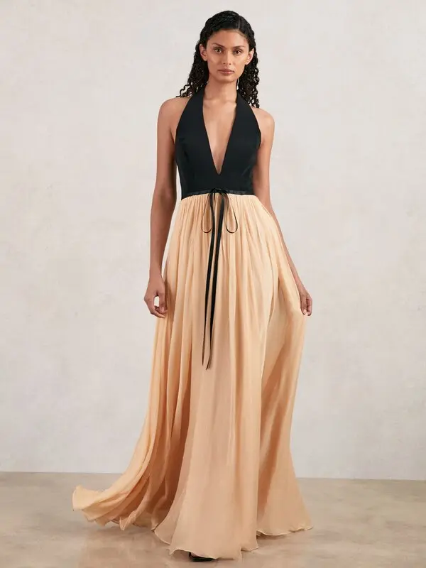 Halston Crepe And Chiffon Kinslee Maxi Gown