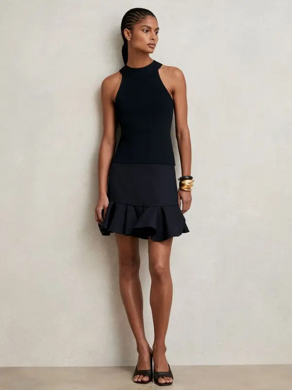 REISS Ruffle-hem Mini Skirt - Navy