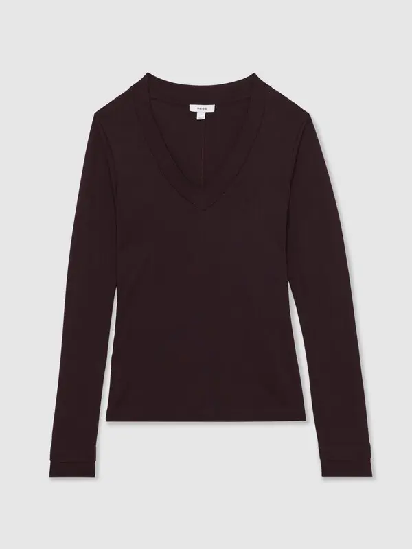 REISS Brady Jersey V-neck Top - Plum
