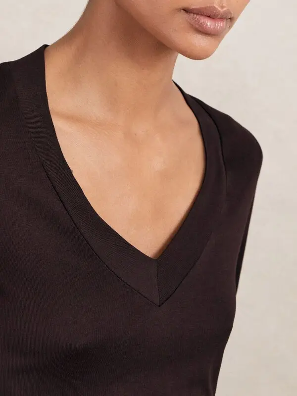 REISS Brady Jersey V-neck Top - Plum