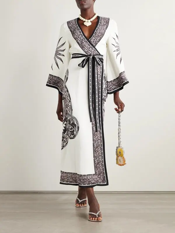 La DoubleJ Printed Crepe Midi Wrap Dress
