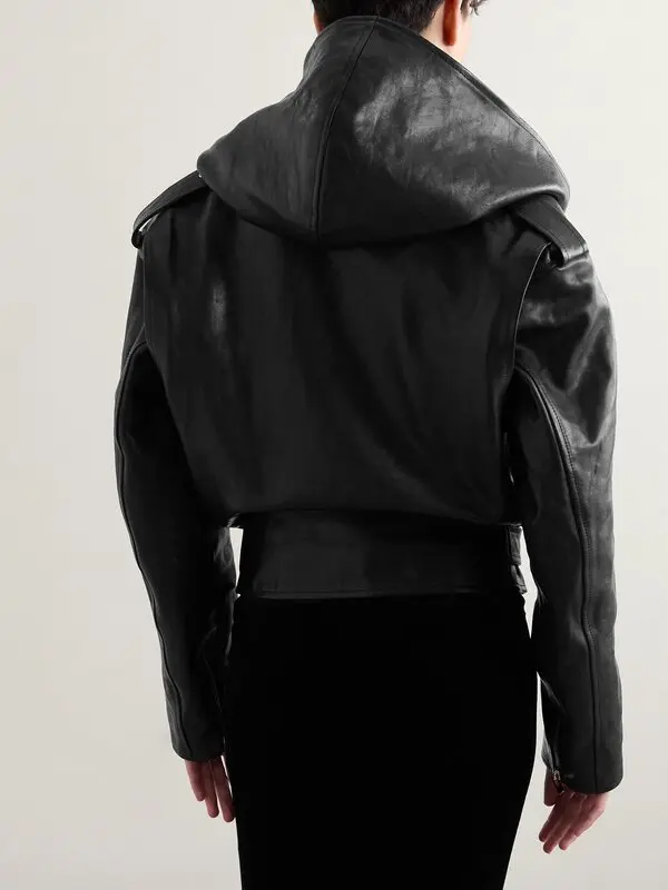 Alaïa Hooded Leather Biker Jacket - Black