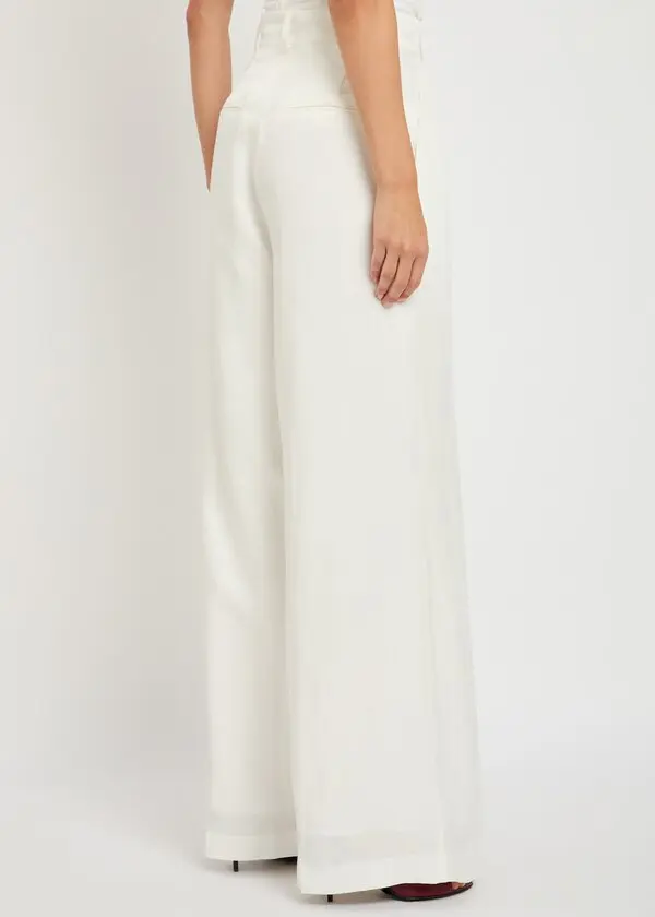 ANINE BING Lou Pleated Satin Trousers - Ivory