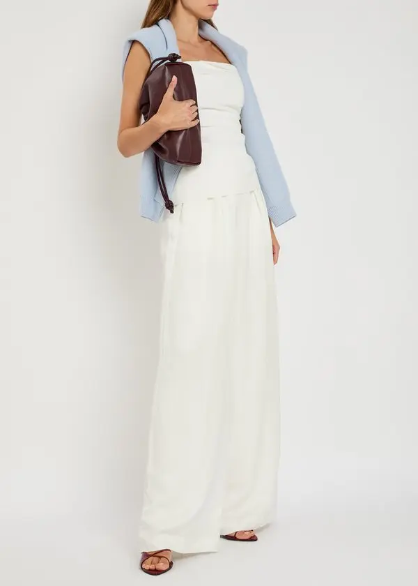 ANINE BING Lou Pleated Satin Trousers - Ivory