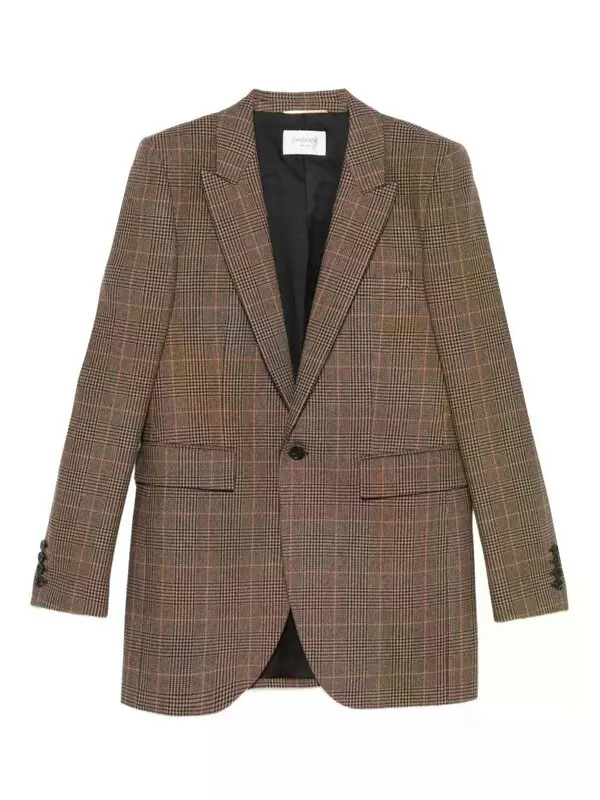 Saint Laurent Checked Single-breasted Blazer - Brown