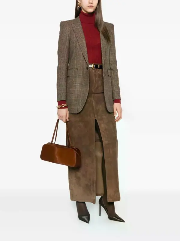 Saint Laurent Checked Single-breasted Blazer - Brown