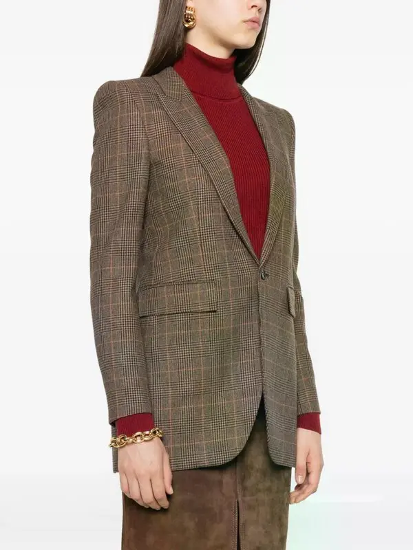 Saint Laurent Checked Single-breasted Blazer - Brown