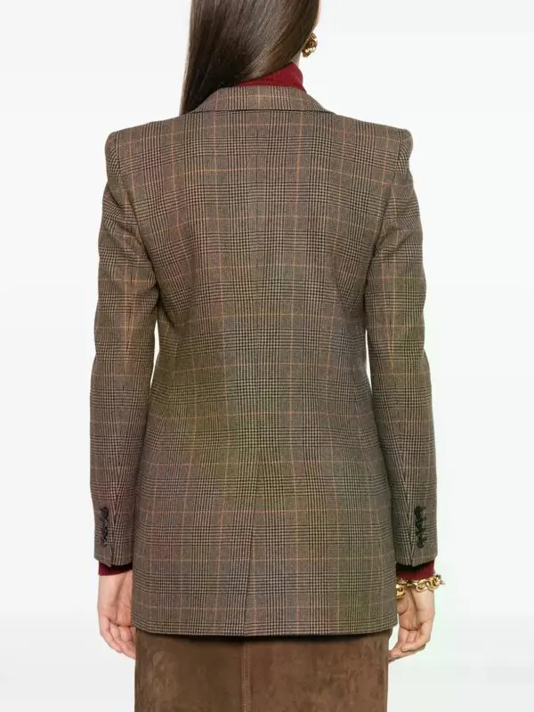 Saint Laurent Checked Single-breasted Blazer - Brown