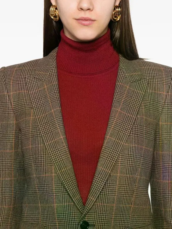 Saint Laurent Checked Single-breasted Blazer - Brown
