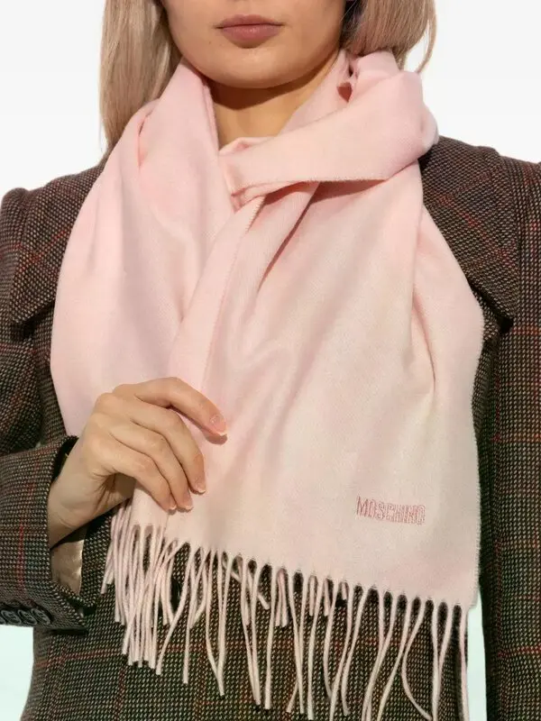 Moschino Embroidered-logo Fringed Scarf