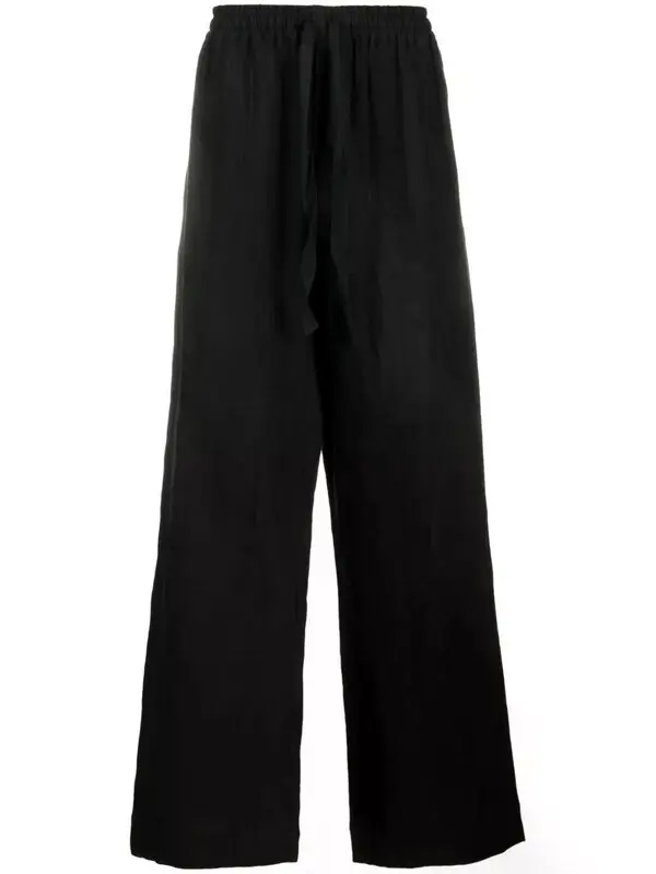 Commas Mid-rise Wide-leg Linen Trousers - Black
