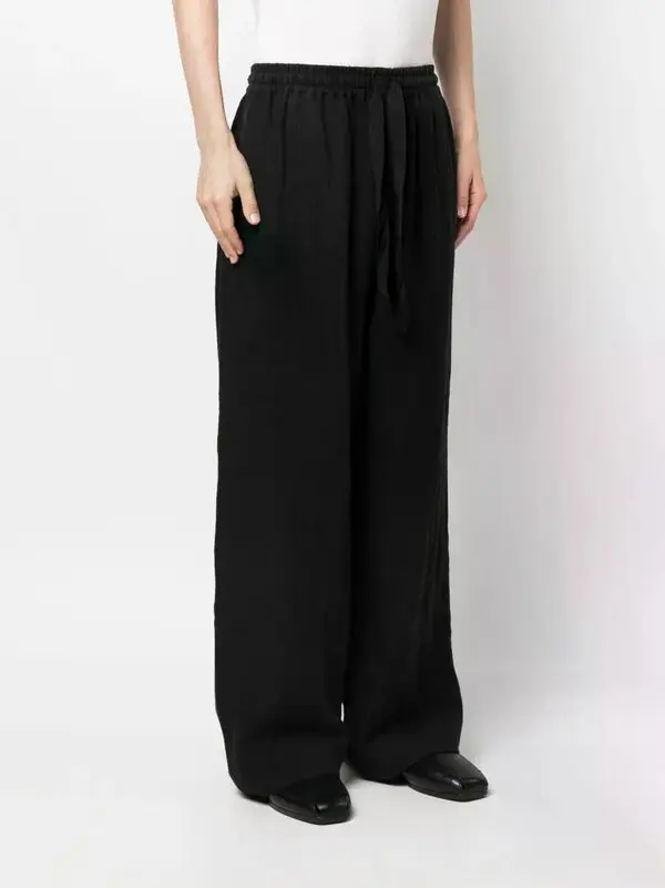 Commas Mid-rise Wide-leg Linen Trousers - Black
