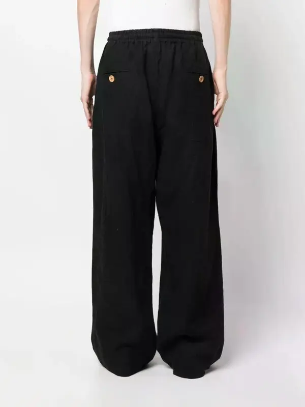 Commas Mid-rise Wide-leg Linen Trousers - Black