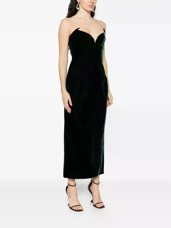 MUGLER Velvet Strapless Midi Dress - Green