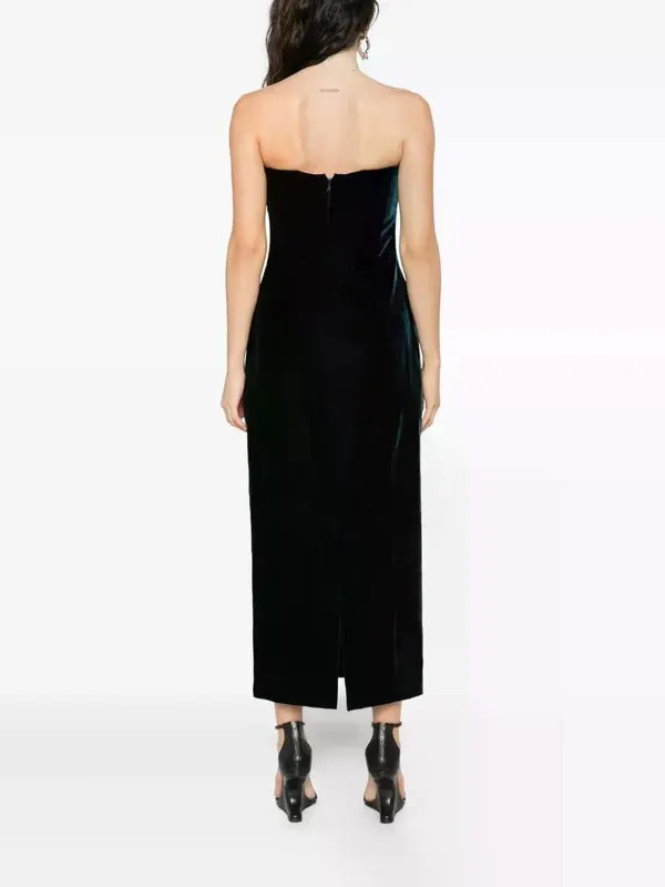 MUGLER Velvet Strapless Midi Dress - Green