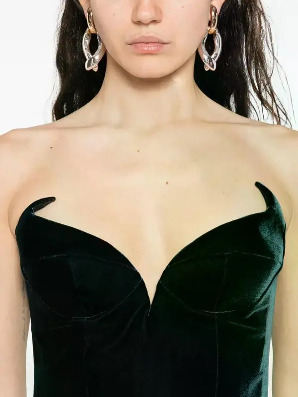 MUGLER Velvet Strapless Midi Dress - Green