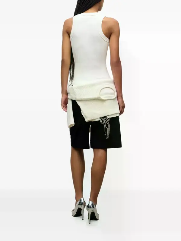 AREA Crystal-embellished Ribbed Tank Top - White