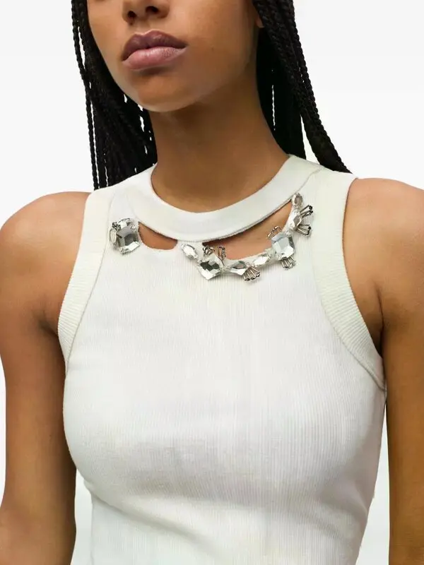 AREA Crystal-embellished Ribbed Tank Top - White