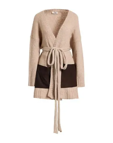 Alpha Studio Alpaca Wool Blend Cardigan With Leather Details - Beige