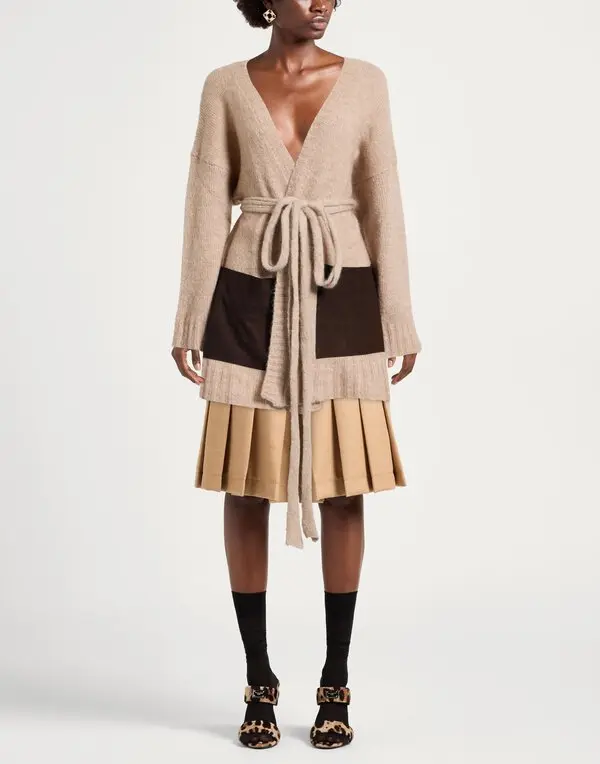 Alpha Studio Alpaca Wool Blend Cardigan With Leather Details