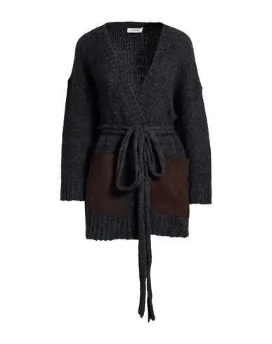 Alpha Studio Alpaca Wool Blend Cardigan With Leather Details