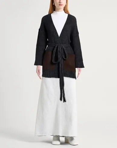Alpha Studio Alpaca Wool Blend Cardigan With Leather Details