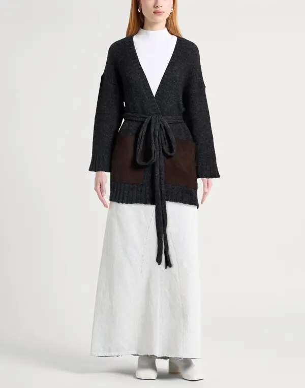 Alpha Studio Alpaca Wool Blend Cardigan With Leather Details
